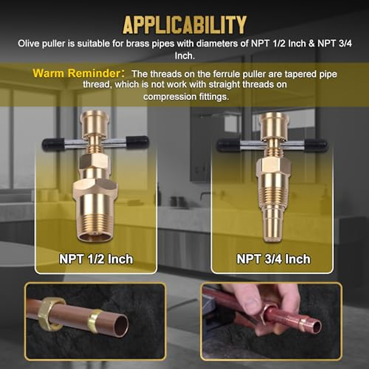 Olive Puller Not Damage The Pipe Olive Remover Ferrule Puller Corrosion-Resistant Compression Ring Removal Tool Suitable for Brass Pipes with Diameters of NPT 1/2" & NPT 3/4" Ferrule Removal Tool