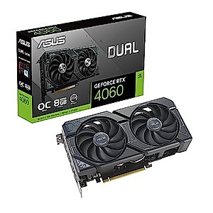 ASUS Dual GeForce RTX 4060 OC Edition 8GB GDDR6 (PCIe 4.0, 8GB GDDR6, DLSS 3, HDMI 2.1a, DisplayPort 1.4a, 2.5-slot design, Axial-tech fan design, 0dB technology, and more)