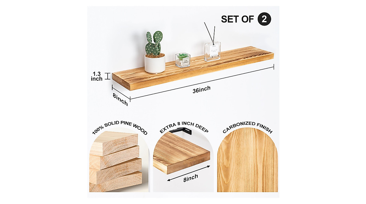 Axeman Rustic Floating Shelves, 2 Pack 36 Inch Floating Wood Shelves ...