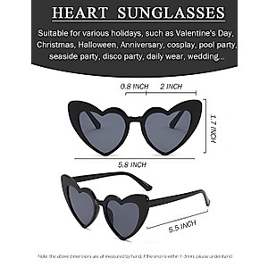 4 Pack Heart Shaped Sunglasses Trendy Cat Eye Love Heart Glasses Vintage Retro Heart Sunglasses for Women(Black)