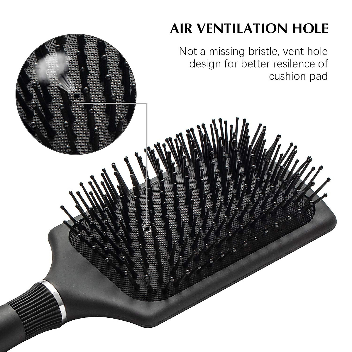 FIXBODY Paddle Brush with A Large Cushion, Smoothing Detangling Brush for Long Thick Hair, Both Wet & Dry - Black Mate