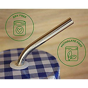 Short Thin Bent Stainless Steel Straws for Cocktail Glasses, Small Cups, or Half Pint Mason Jars (4 Pack + Cleaning Brush + Cloth Bag)