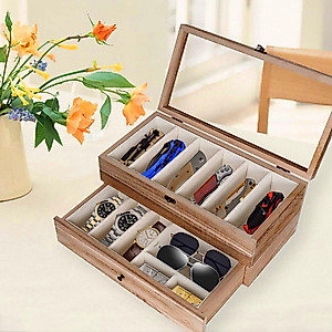 Fly2Top Knife Display Case for Pocket Knives: Wooden Pocket Knife Holder Organizer with Drawer for Folding Knife Butterfly Knives Collections Storage
