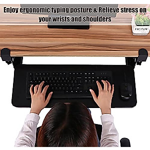 Under Desk Keyboard Tray for Corner L Shaped Desk, Clamp On Keyboard Drawer Slide Out, Ergonomic Desk Extender with Swivel Clips NO Need to Dill Holes, Black