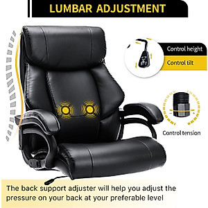 chizzysit Big and Tall Office Chair, Executive Office Chair for Heavy People, Massage Office Desk Chair 400lbs, Leather Office Chair with Heavy Duty Metal Base and Quiet Wheels