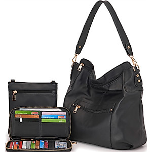 Large Crossbody Bags Ladies Shoulder Handbags Purse and Wallet Set for Women Hobo Purses Black