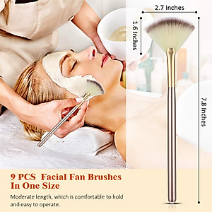 9 Pieces Facial Fan Mask Brushes, Soft Facial Applicator Brushes Tools for Peel Glycolic Makeup for Mud Cream (Champagne)