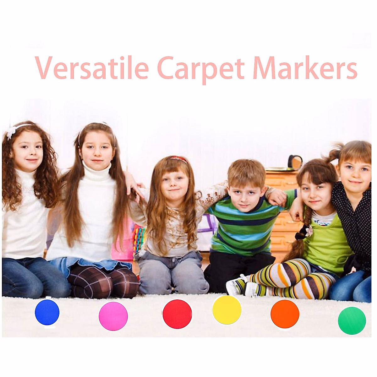 RIENER 60 Pieces Carpet Spots Markers Floor Dots Carpet Circles Carpet Markers for Classroom Decoration Elementary School Teacher Supplies, 6 Colors