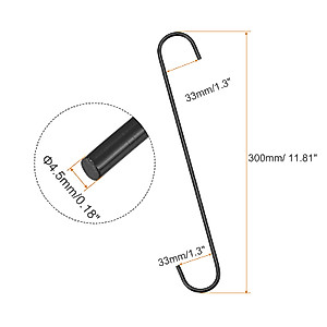 uxcell S Hanging Hooks, 12inch/300mm Extra Long Steel Hanger, Indoor Outdoor Uses for Garden, Bathroom, Closet, Workshop, Kitchen, Black, 2Pcs
