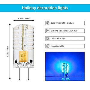 TZHILAN Blue G4 LED Light Bulb 12V AC/DC 2W 48×3014 SMD 20W Halogen Bulb Equivalent, Capsule Spotlight Lamps for Landscape Decorative lights Holiday celebration Pack of 4
