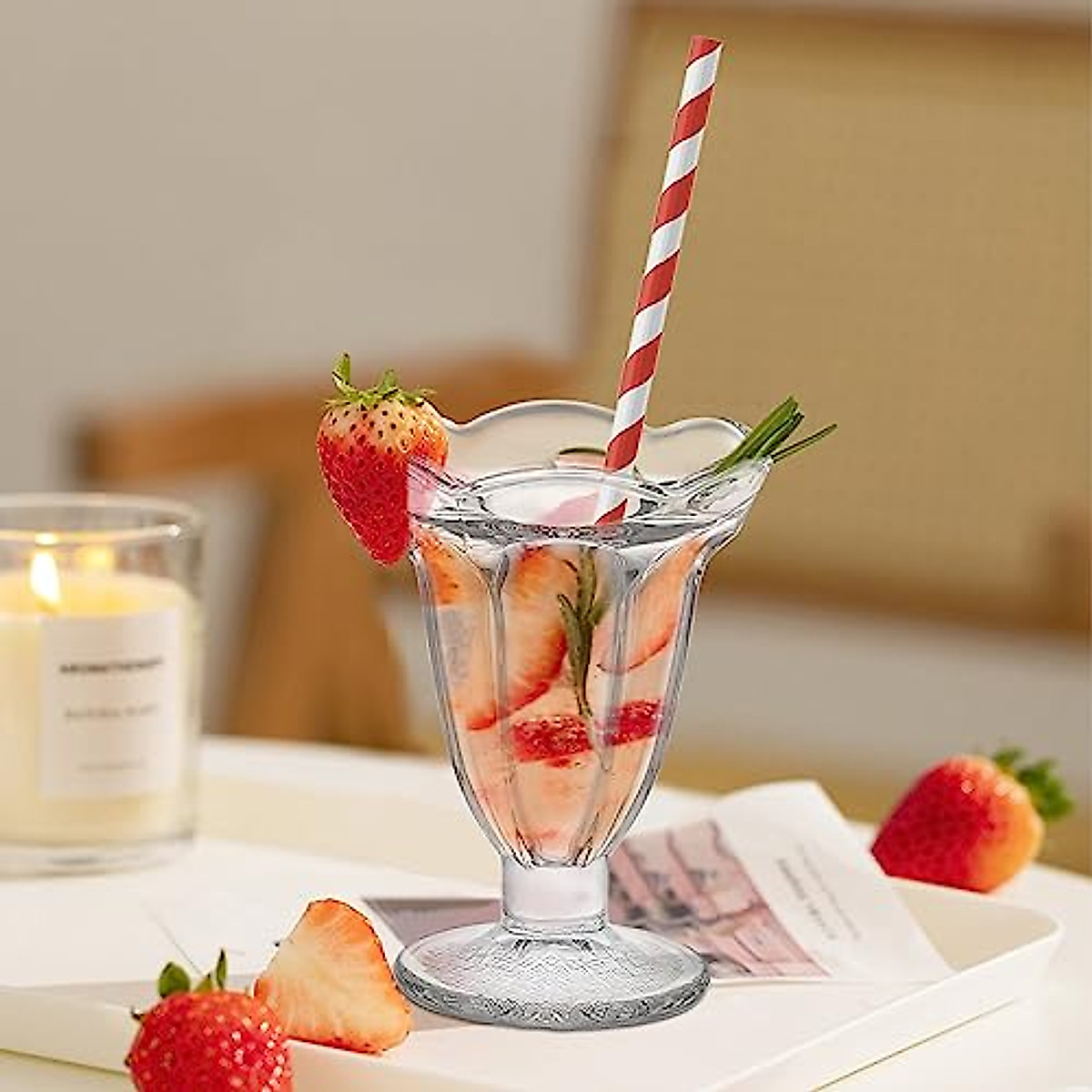 BSTKEY 6PCS Set 7 Oz Glass Dessert Bowls/Cups, Cute Footed Dessert Bowls for Ice Cream Sundae Trifle Fruit Pudding Snack Salad Milkshakes Condiment Cocktail Drinks Party