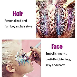 Yeweian Pink Body Face Glitter Gel, Liquid Holographic Chunky Glitter Singer Concerts Music Festival Rave Accessories, Mermaid Lip Eye Nails Hair Body Glitter Makeup, 50g