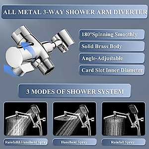 Jcrob 12 Inch Shower Head With Handheld, High-Pressure Rain/Rainfall Shower Heads With 3+1 Settings Handheld Spray, Including 3-Way Diverter, Extension Arm - Height/Angle Adjustable(Chrome)