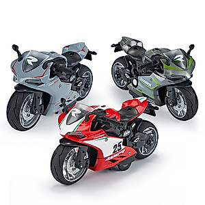 Gilumza Pull Back Motorcycle Toys, Pullback Gift with Music Light, Race Motorcycles Toy for Boys Kids Age Over 3 4 5 6 7 8 Year Old (Redwhite)