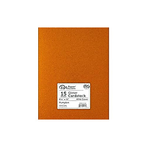PA Paper Accents Glitter Cardstock 8.5" x 11" Pumpkin, 85lb colored cardstock paper for card making, scrapbooking, printing, quilling and crafts, 15 piece pack