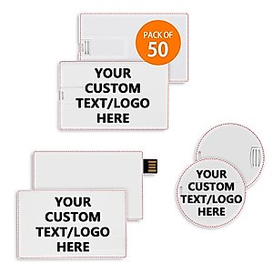 Paintechz Custom Credit Card USB Flash Drives 50 Pack, Personalized Logo Text Bulk - as Corporate Gifts and Promotional Giveaways - Customizable 8GB
