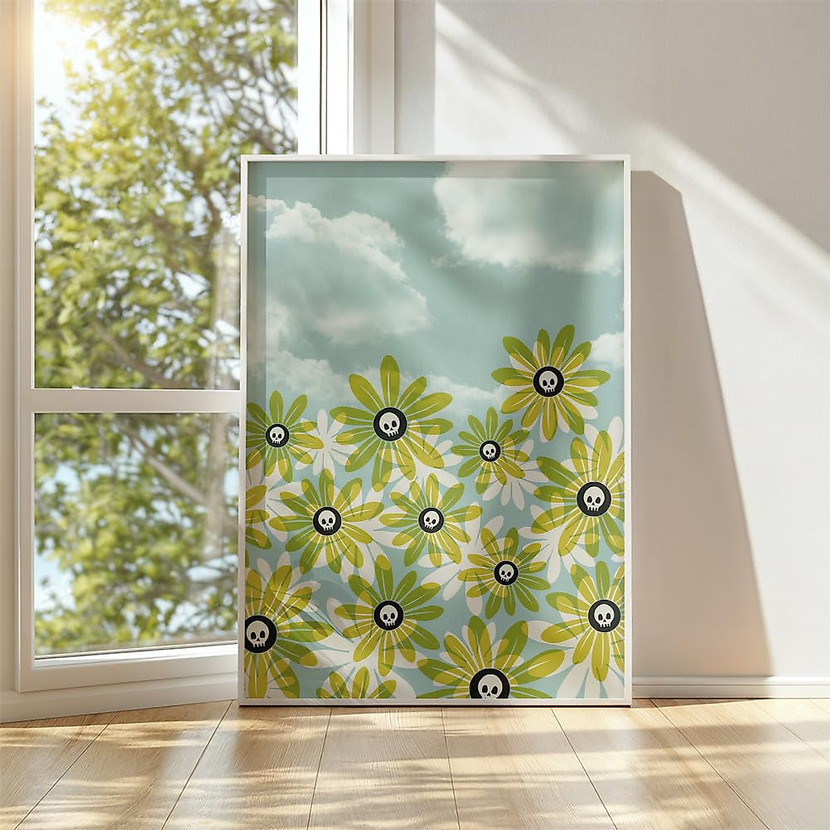 Skull flowers wall art print abstract floral poster unique home decor gift idea unframed (8x10" Print)