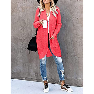 ZESICA Women's 2023 Fall Long Sleeve Open Front Cardigans Casual Lightweight Soft Chunky Knit Draped Sweaters Outerwears,Watermelon,Medium