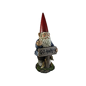 DWK Flipping Off Angry Outdoor Front Porch Garden Gnome Large Statue | Yard Ornaments Outdoors | Gnomes Garden and Yard Stuff | Fairy Garden Accessories Outdoor - 18"