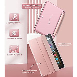 MoKo Case Fits All-New Amazon Kindle Fire HD 8 & 8 Plus Tablet(12th Generation/10th Generation, 2022/2020 Release) 8",Trifold Stand Cover with Translucent Backshell with Auto Wake/Sleep,Rose Gold