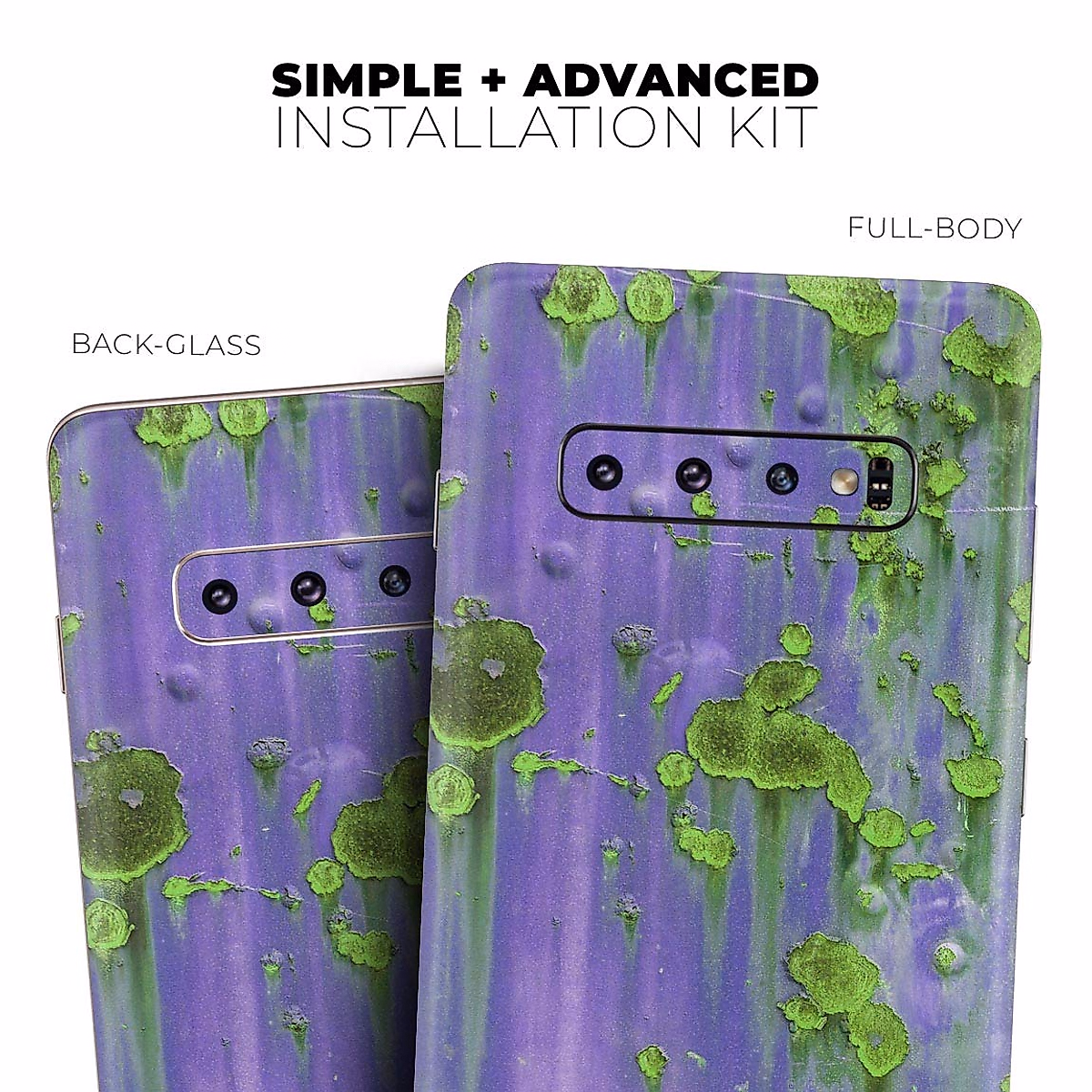 DesignSkinz Purple Metal with Lime Green Rust Protective Vinyl Decal Wrap Skin Cover Compatible with The Samsung Galaxy S20 (Screen Trim & Back Glass Skin)