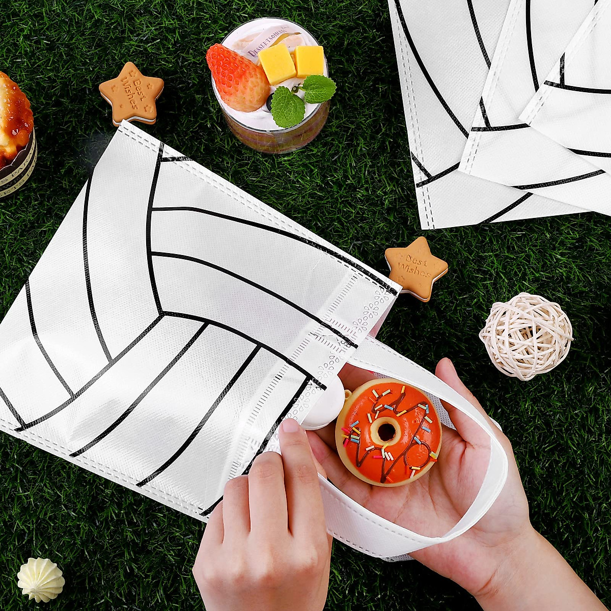 MIMIND 24 Pieces Volleyball Non-Woven Party Favor Bags with Handles 7.8 x 7.8 Inch Volleyball Party Favor Bags Goodie Treat Candy Bags for Sports Theme Party Baby Shower Birthday