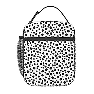 MDMEI Black Polka Dots Lunch Bag for Kids Teen Boys Girls Insulated Durable Reusable Cooler Square Lunch Box Bag for School Work Outdoor
