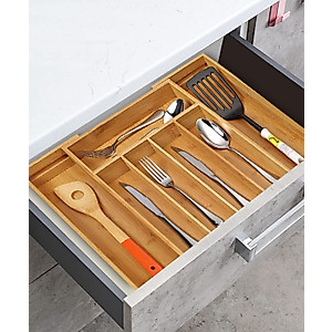Utoplike Bamboo Expandable Kitchen Drawer Organizer and Bamboo Cutlery Tray Silverware,(11.5"-18" )W X 15"H X 2.4“D (Small)