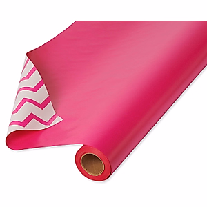 American Greetings Reversible Wrapping Paper Jumbo Roll for Graduation, Birthdays and All Occasions, Pink and Chevron (1 Roll, 175 sq. ft.)