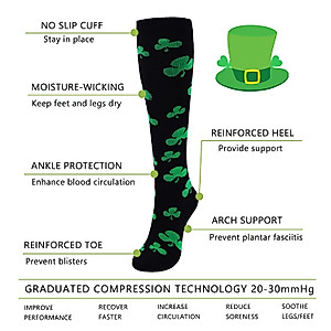 Junely St Patricks Day Compression Socks for Women Knee High Shamrock Stockings for Running Work Support Nurses Pregnancy Irish Gifts Green