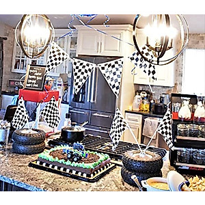 Piokio 20 Pack 8"x5.5" Black and White Checkered Racing Stick Flag、Racing Hand Held Stick Flags, for Nascar Race Party Supplies