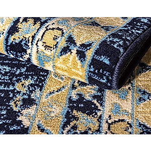 Unique Loom Taftan Collection Border Geometric Tribal Inspired Design Area Rug, 9 ft x 12 ft, Navy Blue/Gold