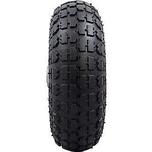 10 in. Tire on White Wheel - 4.10/3.50-4 KNOBBY TREAD