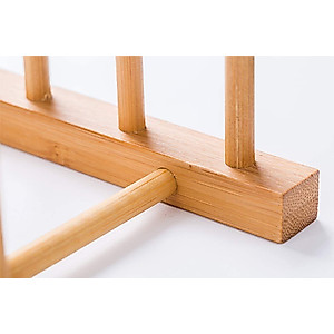 Tsyware 4 Pack Bamboo Wooden Dish Rack, Plate Rack Stand Pot Lid Holder, Kitchen Cabinet Organizer for Cup, Cutting Board, Bowl, Drying Rack and book hook