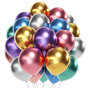 Chrome Metallic Balloons 12 Inch 80Pcs Latex Party Balloons Assorted Color Multicolor Balloons for Graduation Halloween Christmas New Year Party Decorations