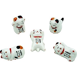 TRUEGOOD Cute Cat Chopsticks Rest Dinner Spoon Stand Knife Fork Holder, Valentine's Day present (5pcs White)