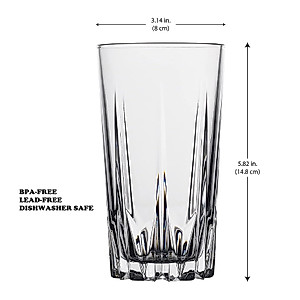 Glaver's Old Fashioned Highball Glass Cups. Set of 10 Elegant Diamond Cut Drinking Glasses. Classic 15 oz Bar Glasses. Tall Kitchen Glass for Wate,r Juice, Beer, Cocktails.