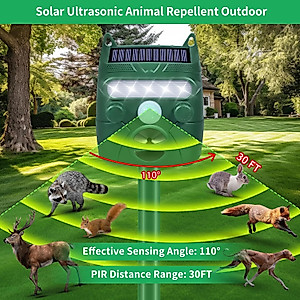 2 PCS Solar Ultrasonic Animal Repellent Outdoor Cat Deterrent with PIR Motion Sensor Flash Light to Scare Away Cat Dog Raccoon Skunk Deer Rabbit, Deer Repellent Skunk Repellent Dog Repellent for Yard