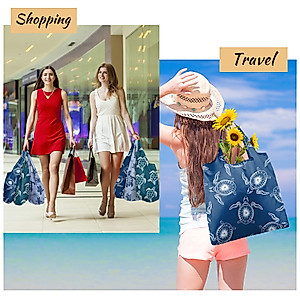 BeeGreen Sea Turtle Gifts for Women Foldable Reusable Grocery Bags Shopping Bags for Groceries Cute Holiday Bags with Handles Large Cloth Gift Bags Heavy Duty Bulk 6 Pack Lightweight