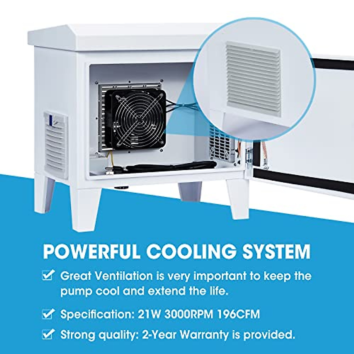 HQUA ASC01 Pond, Water Garden Weatherproof Outdoor Cabinet, Housing for Pond Aerator, Air Pump 19”W×14”D×18.5”H with 110V Cooling Fan, pre-Wired Outlet and 10’ 3-pin Plug Cord Included