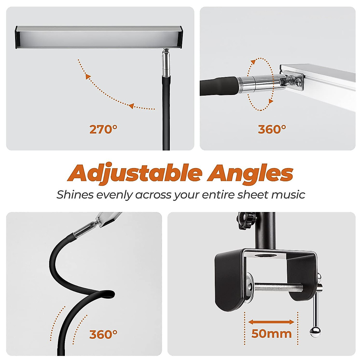 bolowei LED Grand Piano Lamp - Portable Piano Light with Clip-on Music Stand Light,Aluminum, Modern Design, 3 Color Temperatures, Rotated Lamp Cap & Onekey Dimming 10W