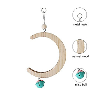 Bird Perch Stand Parrot Rope Moon Shape Swing Hanging Toy,Solid Wood Parakeet Perch Swing Toys&Bird Platform Parrot Stand Playground，Foraging for Parakeets Cockatiels,Conures,Macaws (Large)