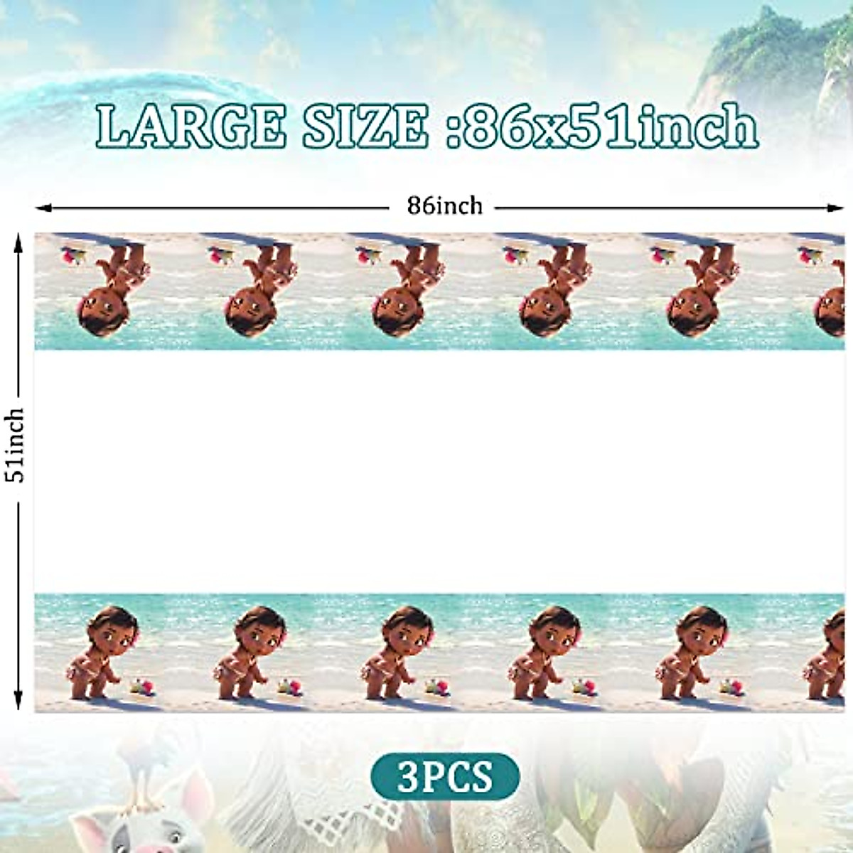 GANKTOWCOY 3 Pieces Moana Tablecloths Moana Table Moana Plastic Table Covers for Immerse Yourself in The Enchanting World of Moana Birthday Party Decoration Supplies