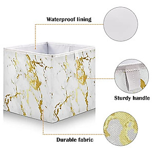 ALAZA Collapsible Storage Cubes Organizer,Gold Marble Design Storage Containers Closet Shelf Organizer with Handles for Home Office