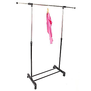 Guangshuohui Clothes Garment Rack, Clothing Rolling Rack on Wheels and Bottom Shelves, Black & Silver (A)