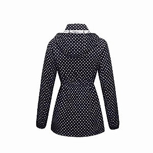 YEABEDA Women-Rain Jacket-Hood Waterproof-Lightweight Windbreak-Packable — Cute RainCoats Travel Polka Dot Ladies With Pouch (3X-Large, black Polka Dot)