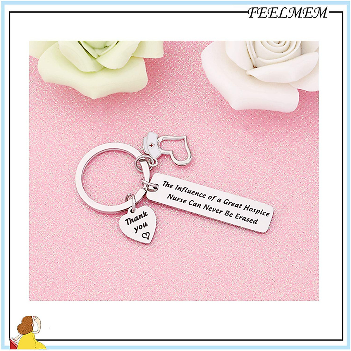 FEELMEM Hospice Nurse Gift Nurse Thank You Gift The Influence of A Great Hospice Nurse Can Never Be Erased Keychain Nursing Jewelry Nurse Life Gift for Hospice Nurses (The influence -Keychian)