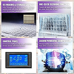 HPDAVV Commercial Ice Maker 2000lbs/24H 220V 1003lbs Ice Storage Capacity Automatic Cleaning Ice Machine Professional Refrigeration Equipment