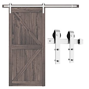 SMARTSTANDARD 6.6 Feet Brushed Nickel Barn Door Hardware Kit-Heavy Duty Sliding Track-Smoothly and Quietly-Easy to Install-Fit 36"-40" Wide Door Panel (J Shape Hanger)