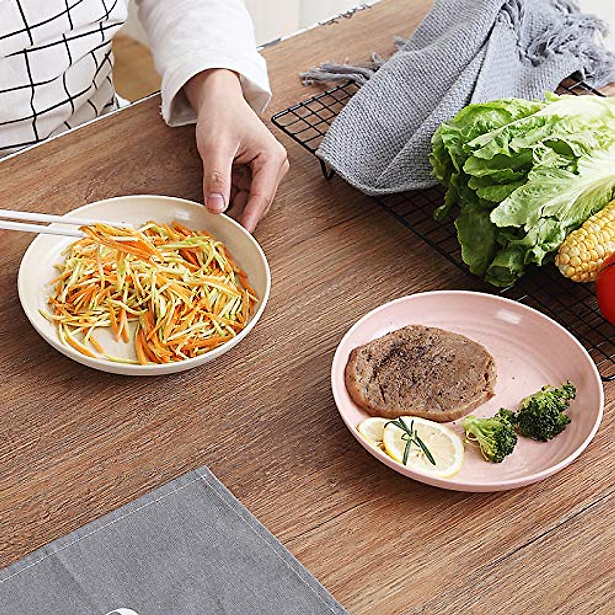 Kota Japan Wheat Straw Fiber Unbreakable Tableware 8.8” Plate for Dinner, Lunch, Breakfast for Pasta, Noodle, Salad, Dessert Dishes - Dishwasher, Microwave, Environment Safe Dinnerware 4 pc Dish Set